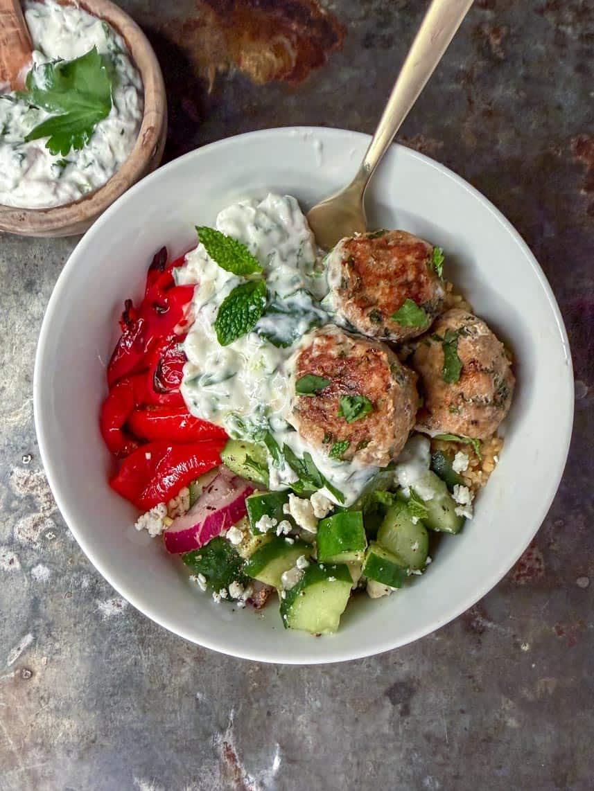 Greek Meatball Bowls With Dairy-Free Yogurt Sauce - Marin Mama Cooks